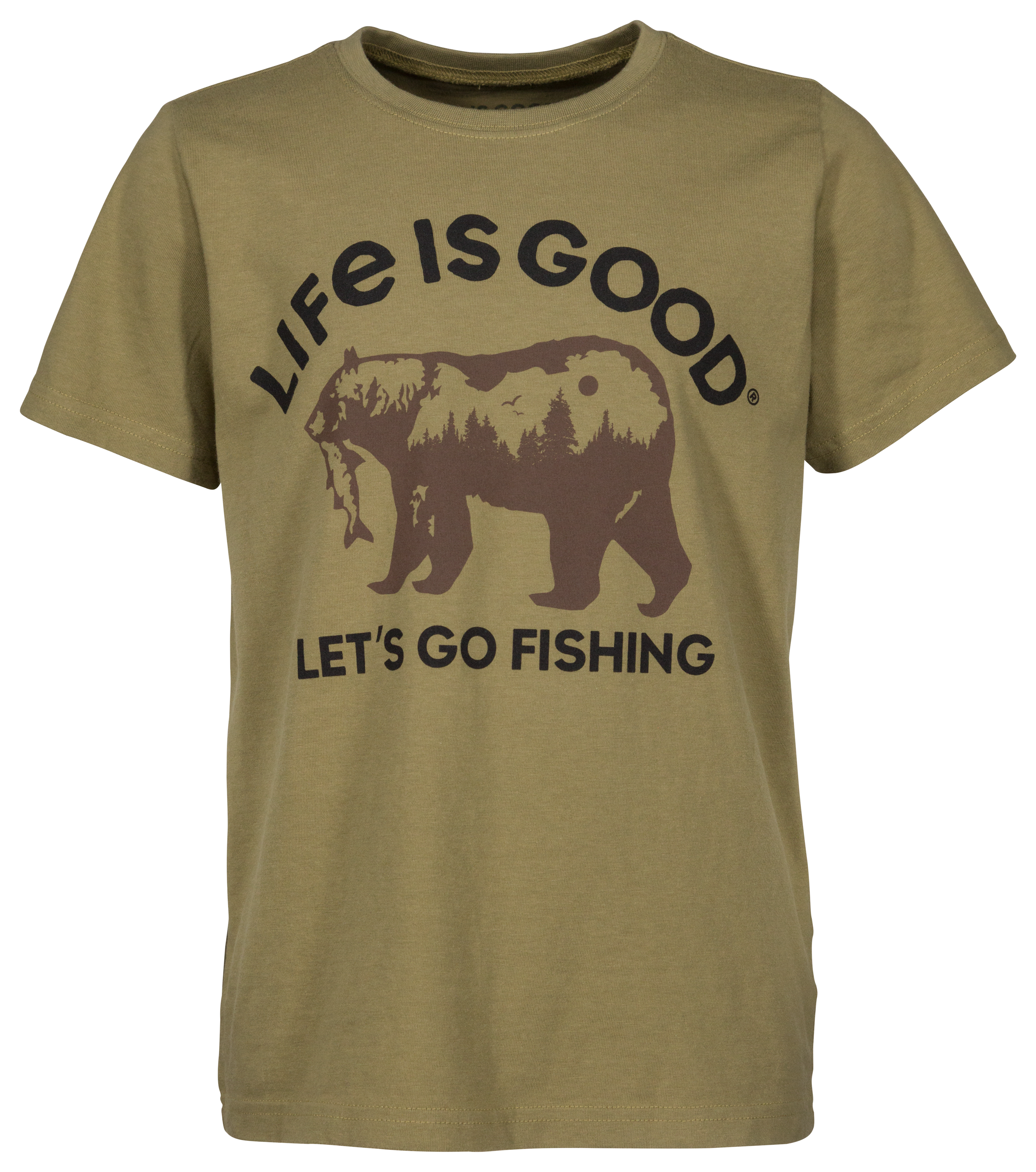 Life Is Good Fishing Bear Crusher Short-Sleeve T-Shirt for Kids | Bass ...